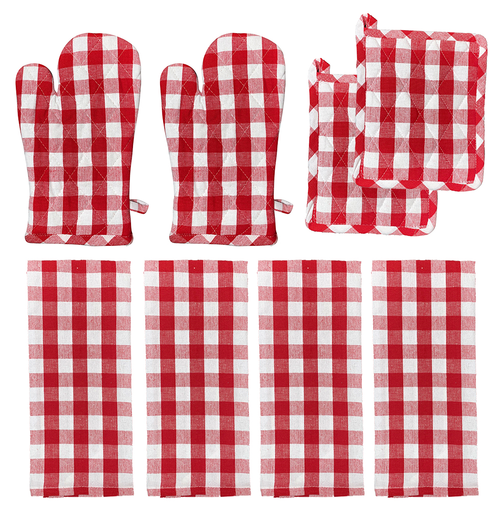 Valentines Red Plaid Oven Mitts and Pot Holders Kitchen Towels 8 Piece ...