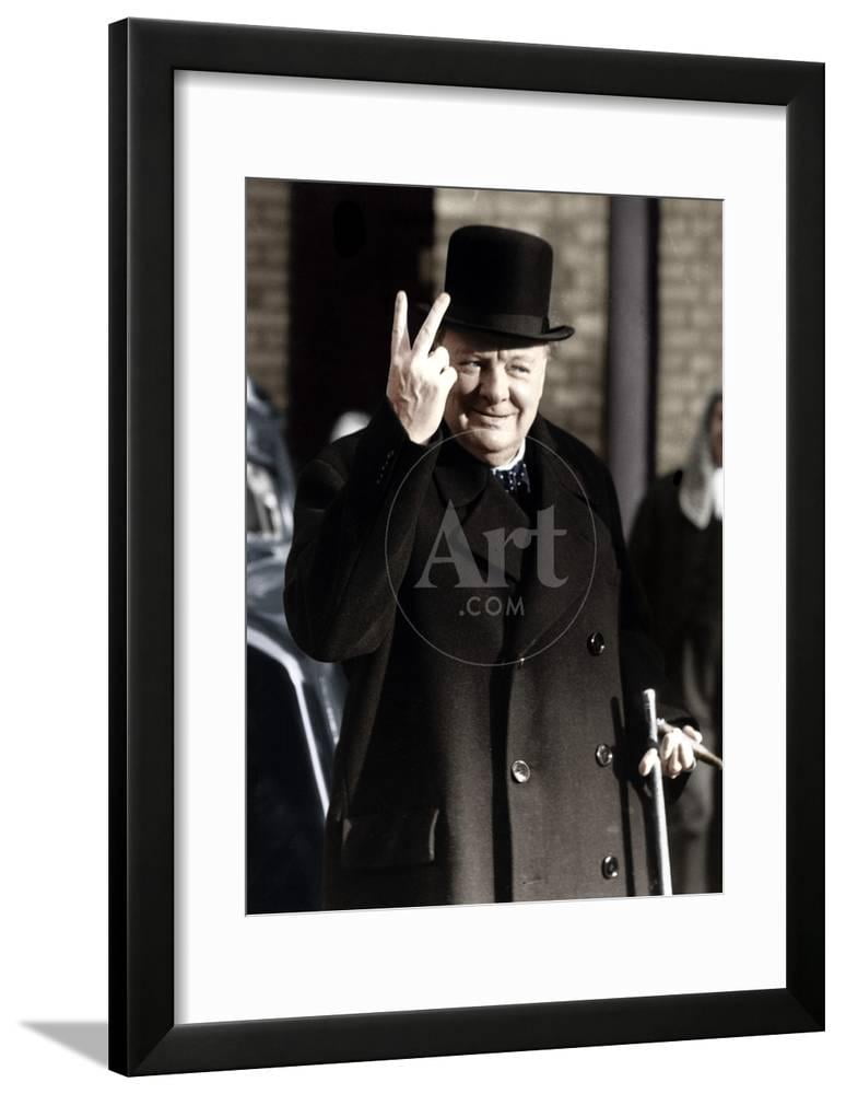 Winston Churchill Making His Famous V for Victory Sign, 1942 Framed ...