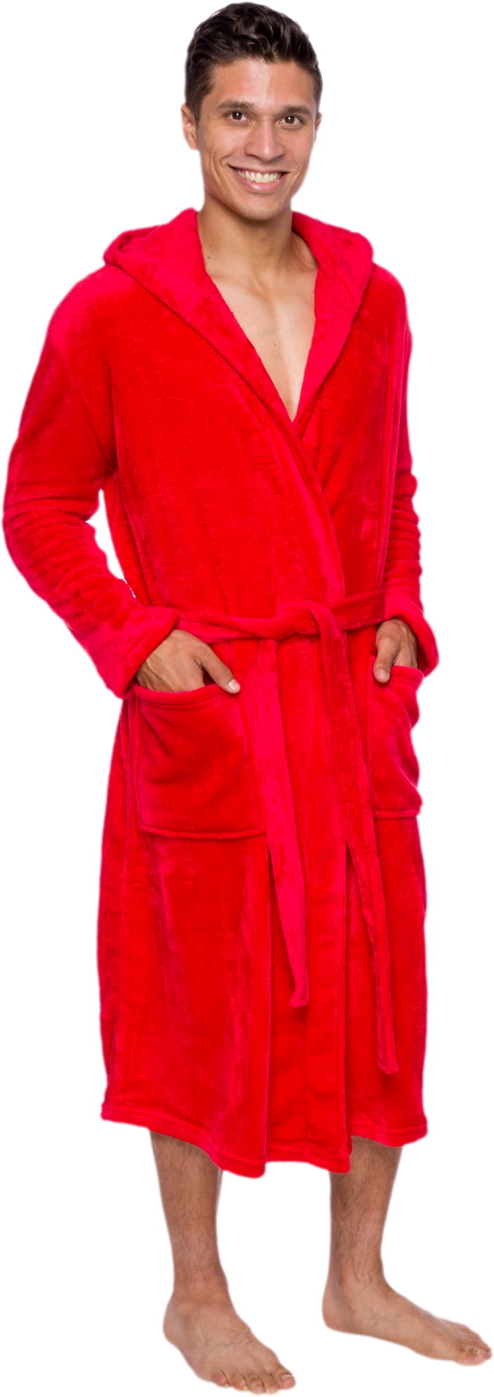 Ross Michaels Mens Robe with Hood - Soft Warm 320 GSM Mid Length ...
