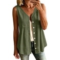 Favoffer Women's Linen Vests V Neck Sleeveless Button Embroidery Loose ...