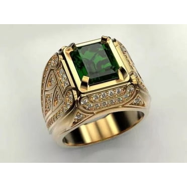 4Ct Emerald Cut Lab Created Emerald Men's Wedding Ring In 14K Yellow ...