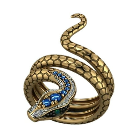 7Vintage Open Rings Snake Cool Goth Ring With Blue Zircon Serpent Joint ...
