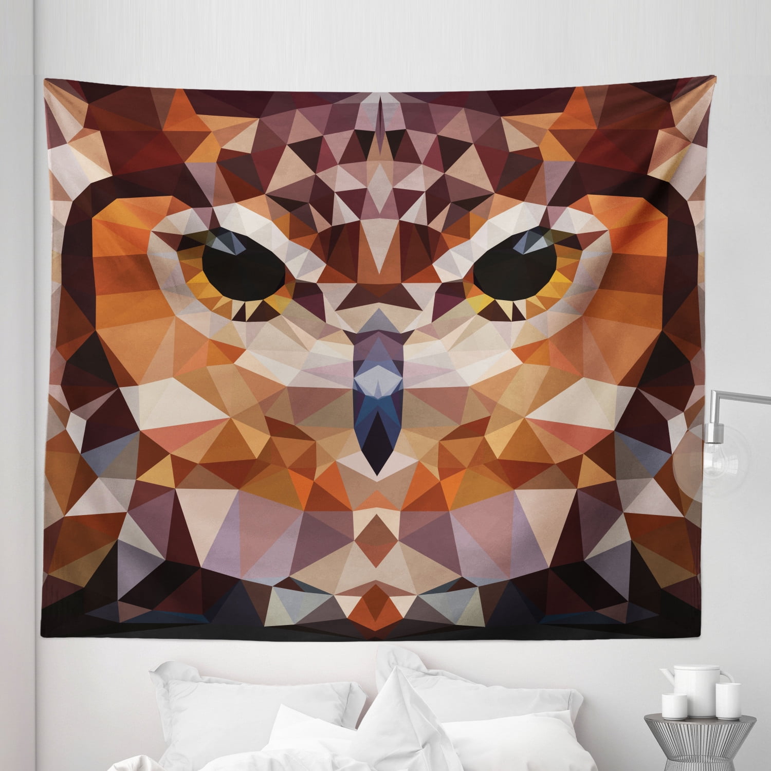 Retro Tapestry, Mosaic Owl Head in Linked Angled Triangle Forms Retro ...