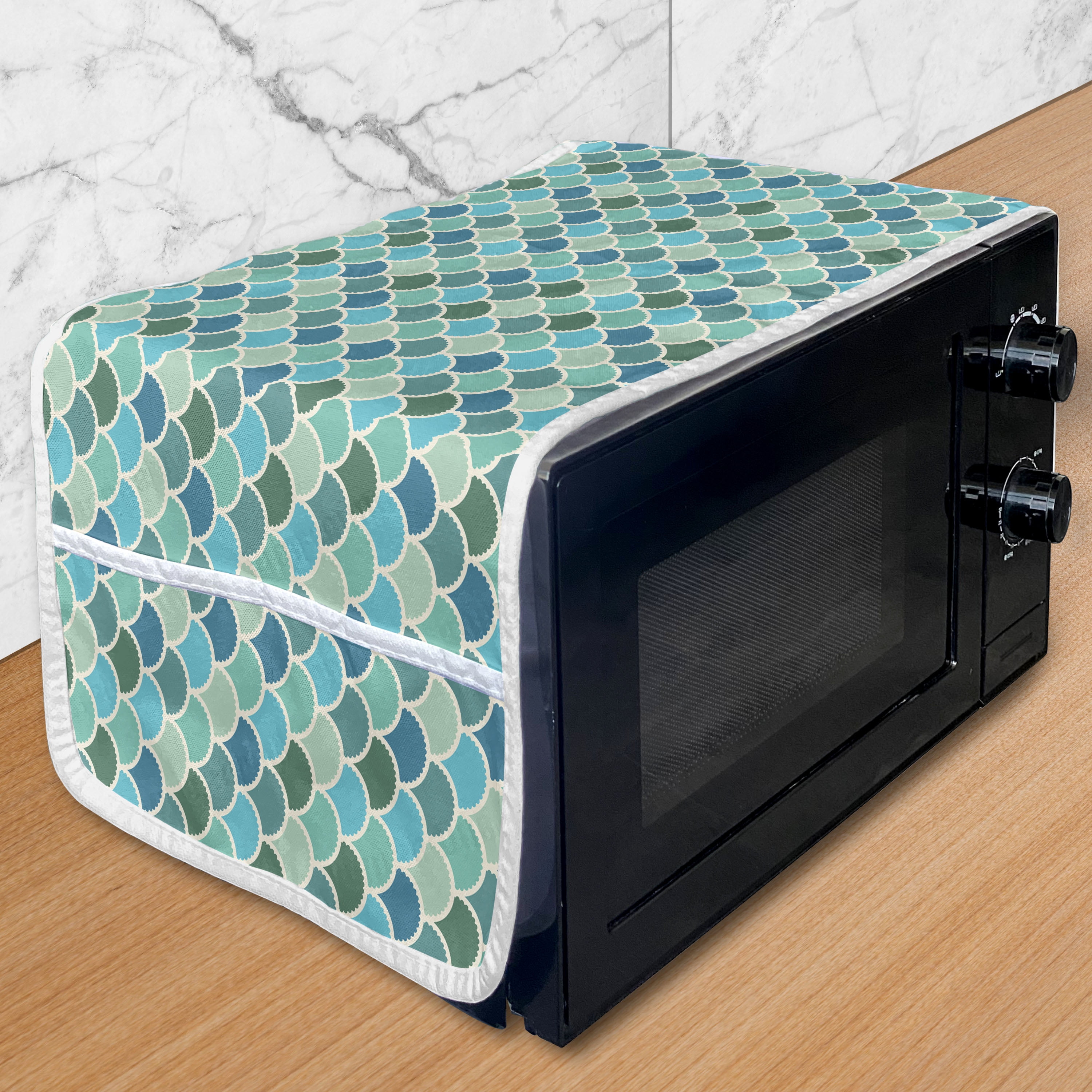 Nautical Blue Microwave Oven Cover, Mermaid Scale Inspired Pattern with ...