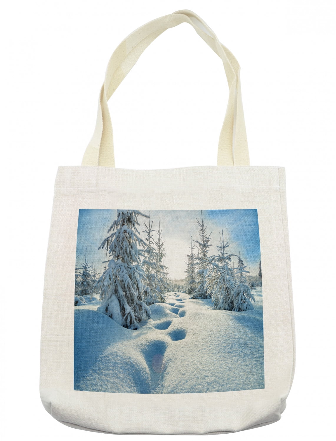Winter Tote Bag, Winter Landscape with Forest and Blue Sky Frosted ...