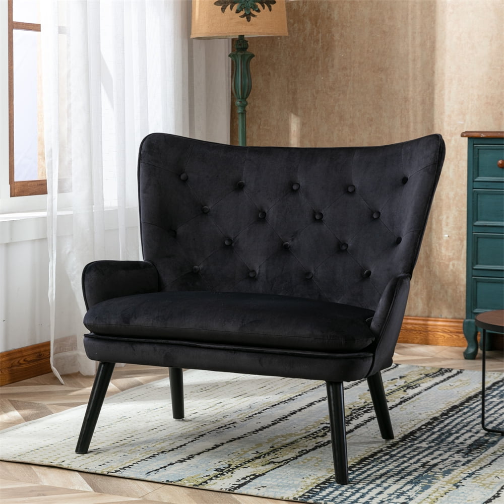 Modern High Back Accent Chair with Wooden Legs, Comfortable Loveseat ...