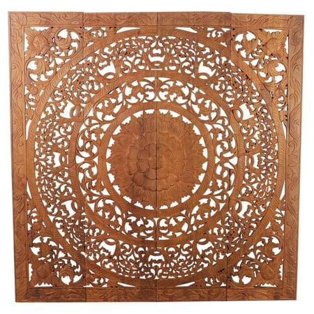 Strata Furniture 48x48" Traditional Wood H-3D Lotus Panel in Brown ...