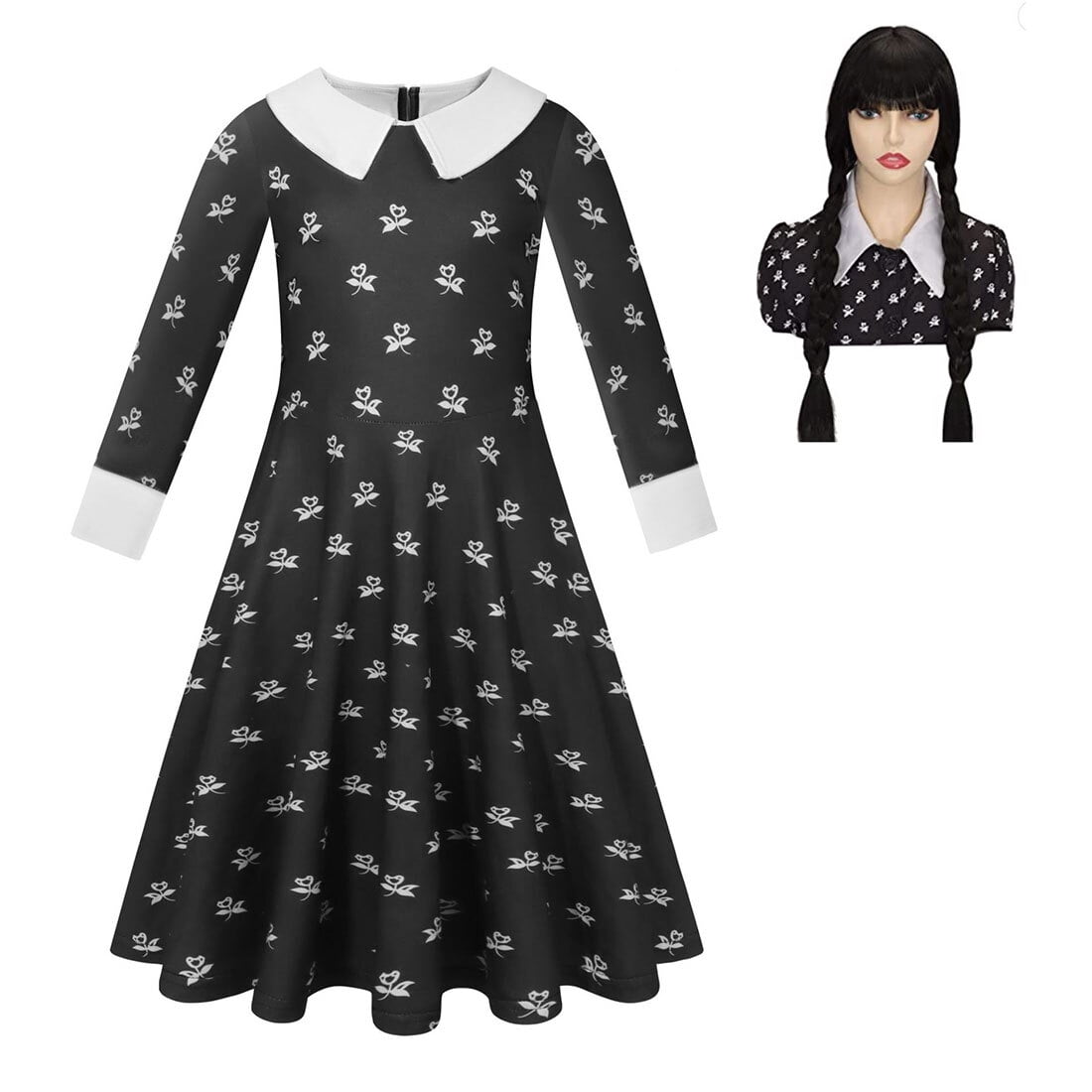 Wednesday Addams Girls Dress Halloween Long Sleeve Cosplay Party Dress ...