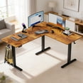 FENGFAN 63x55 Inch Brown L Shaped Electric Height Adjustable Corner ...