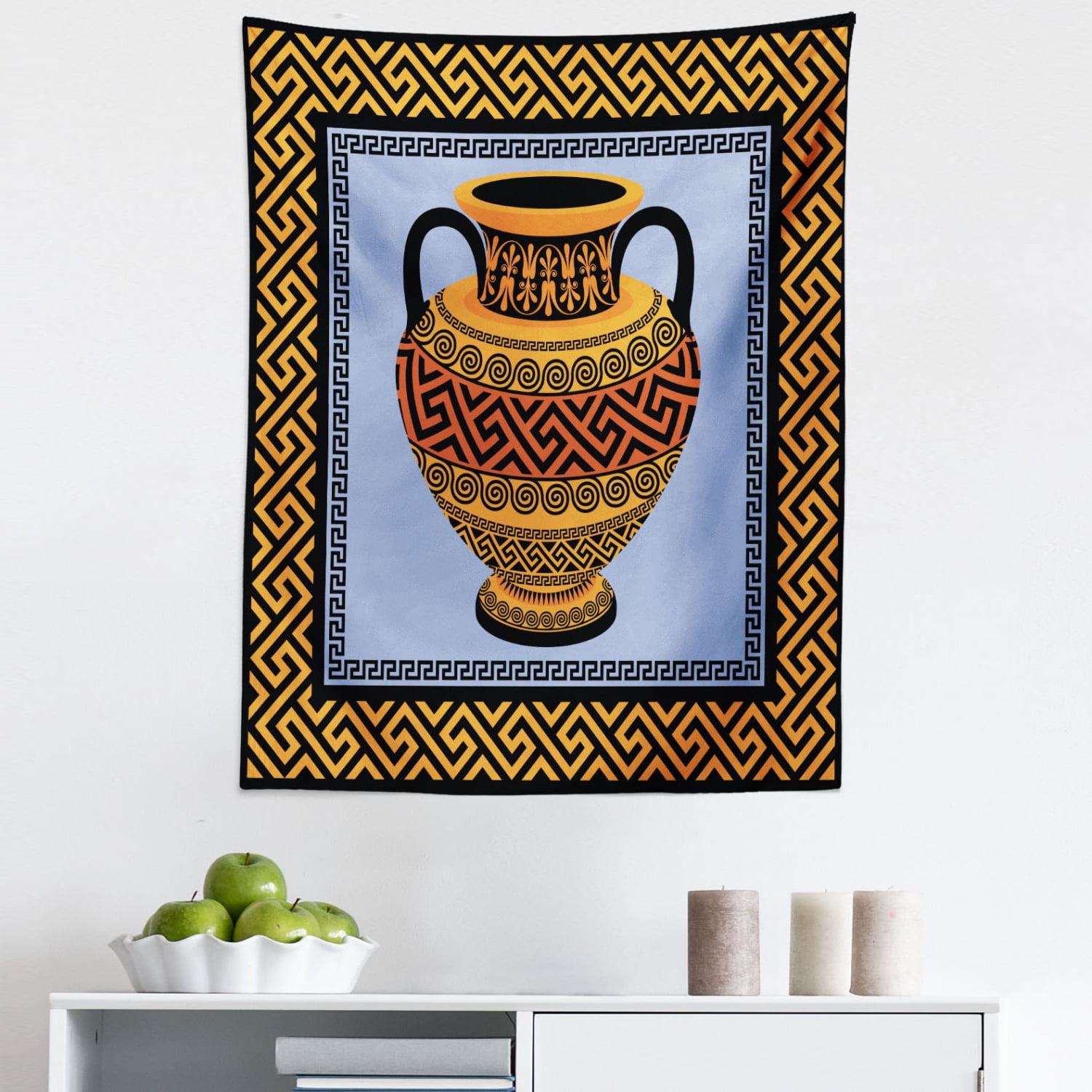 Greek Key Tapestry, Frame with Traditional Vintage Square Ornament ...
