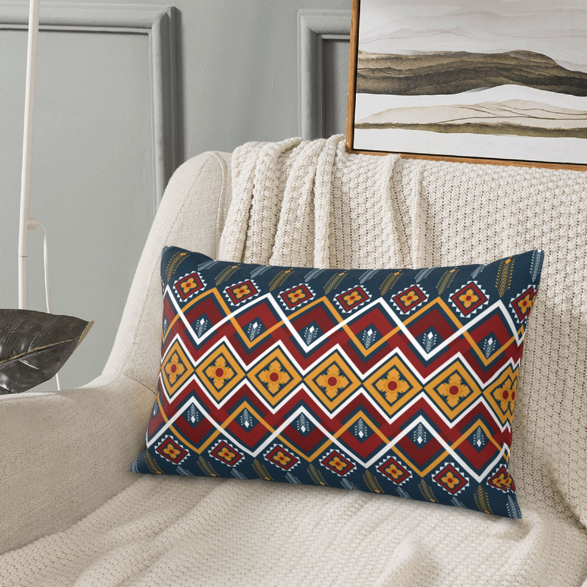 ZNDUO Rectangular Plush Cushion Cover, Vintage Ethnic Traditional ...