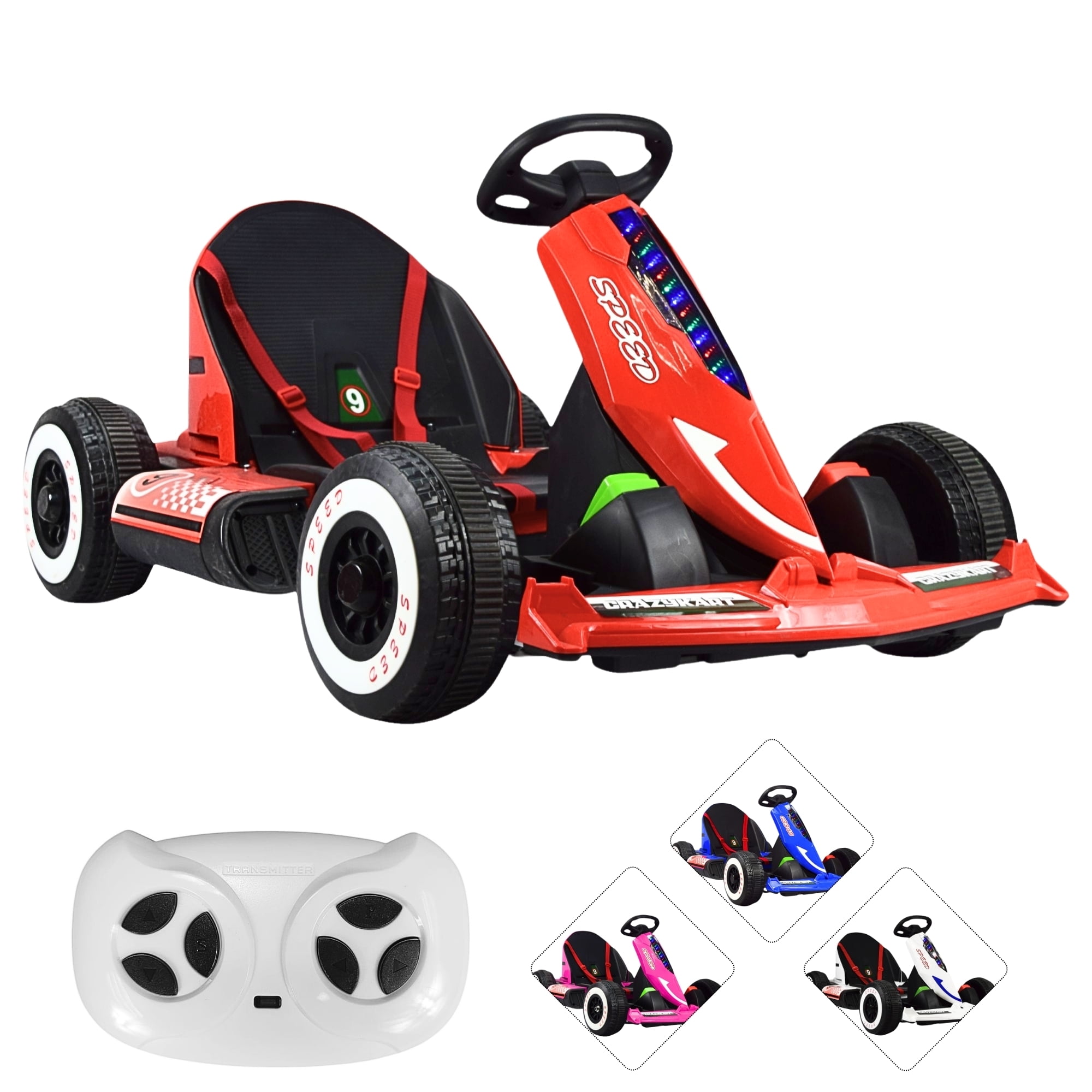Montable Electrico Go Kart para Niños Largo Ajustable Luz 12v - Rojo ...