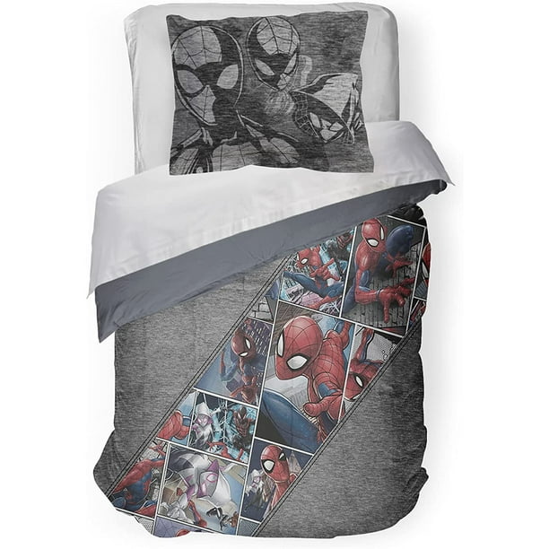 Marvel Spiderman Grunge Grey 2 Piece Twin Comforter & Sham Set, 100% ...
