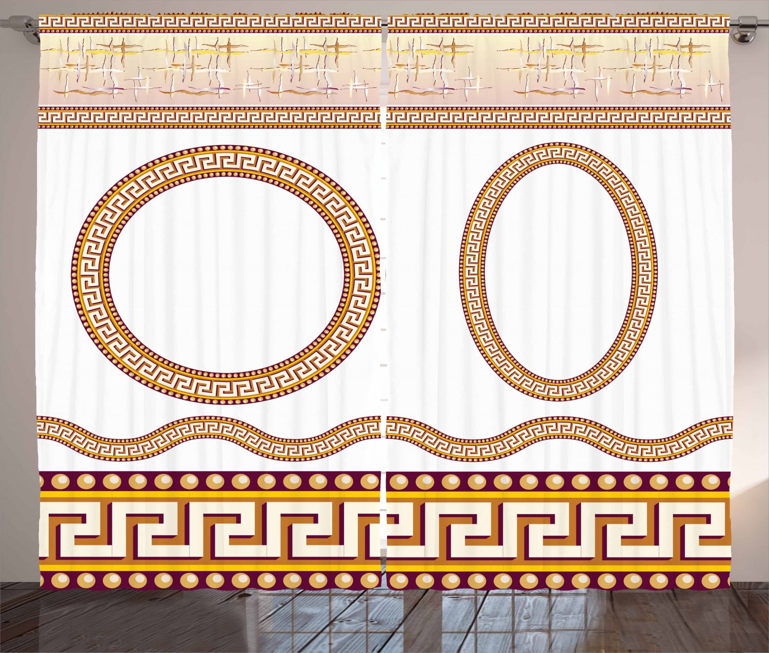 Greek Key Curtains 2 Panels Set, Ancient Fret Pattern in Oval and ...