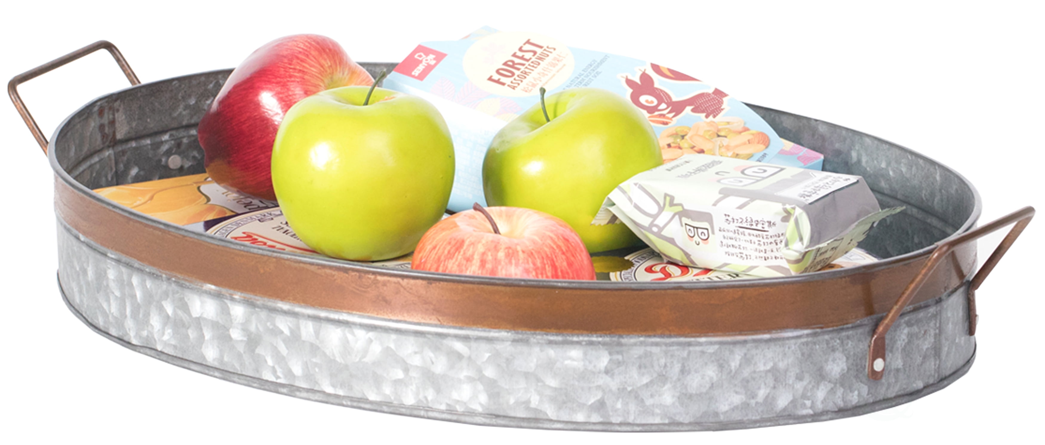 Galvanized Metal Oval Rustic Serving Tray With Handles - Walmart.com