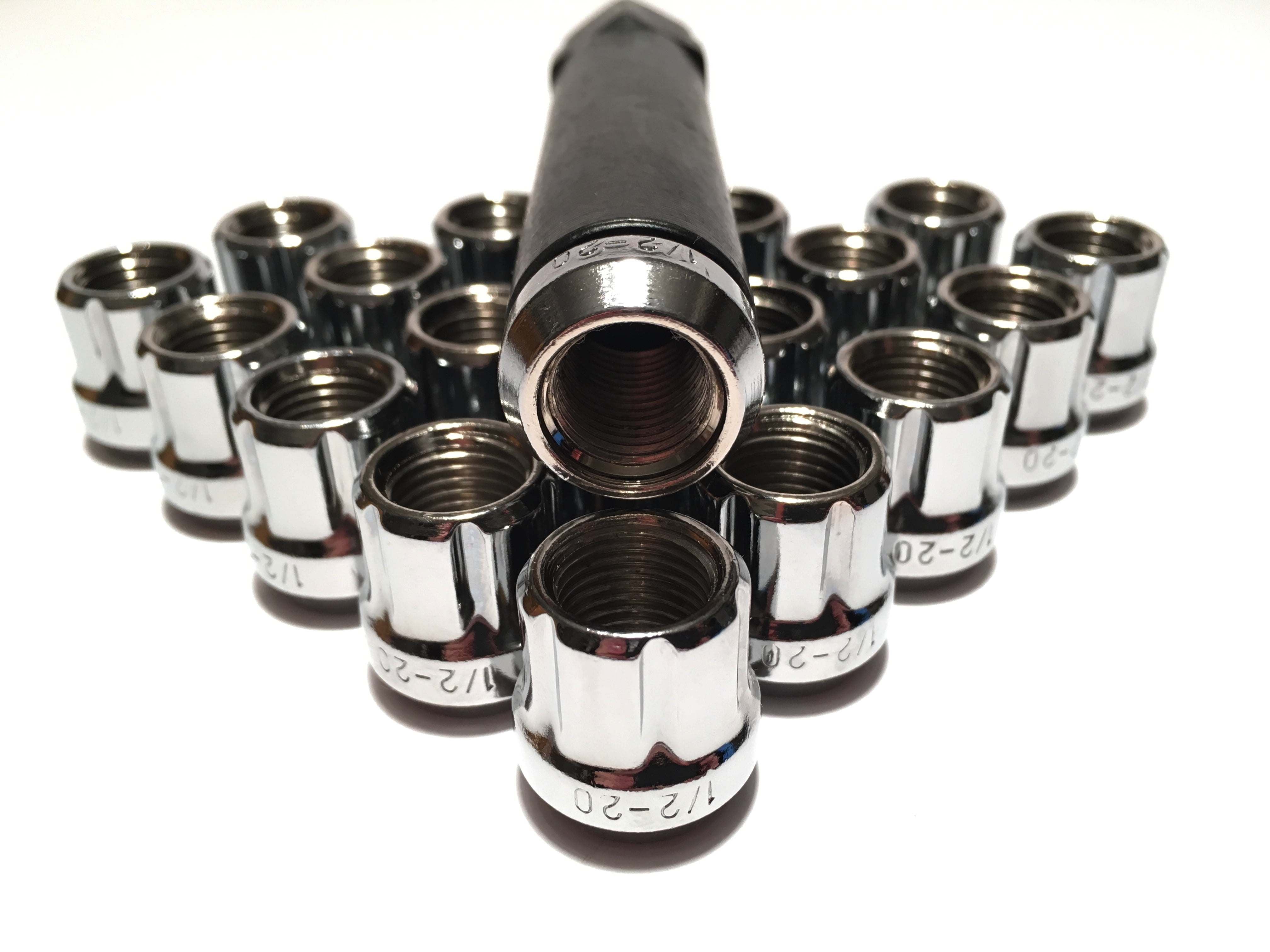 20 Open End 6 Spline Lug Nuts Tuner Style 1 2 x20 Chrome Bulge 1 2x20