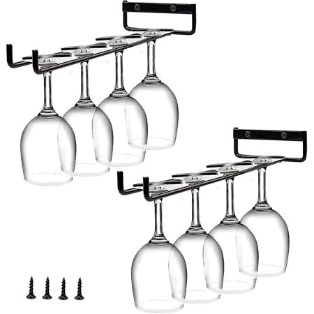 Bar Wall Mounted Iron Single Row Wine Glass Holder 2 Pieces (black ...