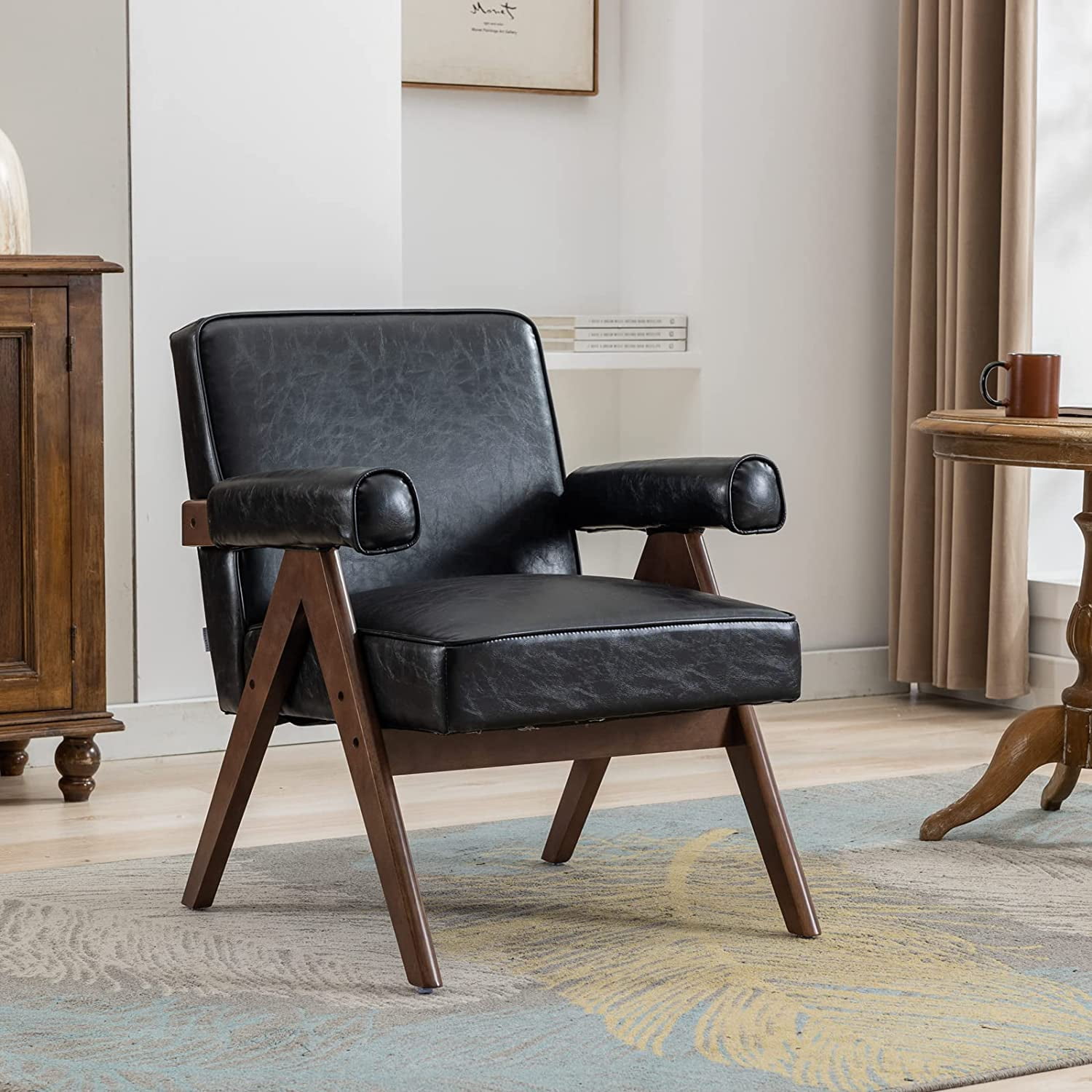 Tabaray Faux Leather Accent Chair,Upholstered Armchair,Wood Office Side ...