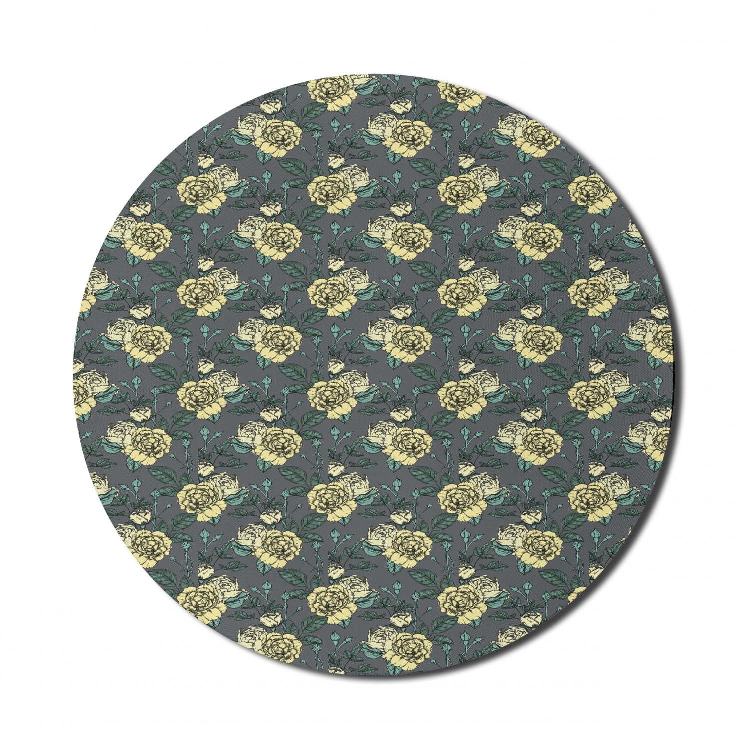 Botanical Mouse Pad for Computers, Repeating Pattern Yellow Tone Roses ...