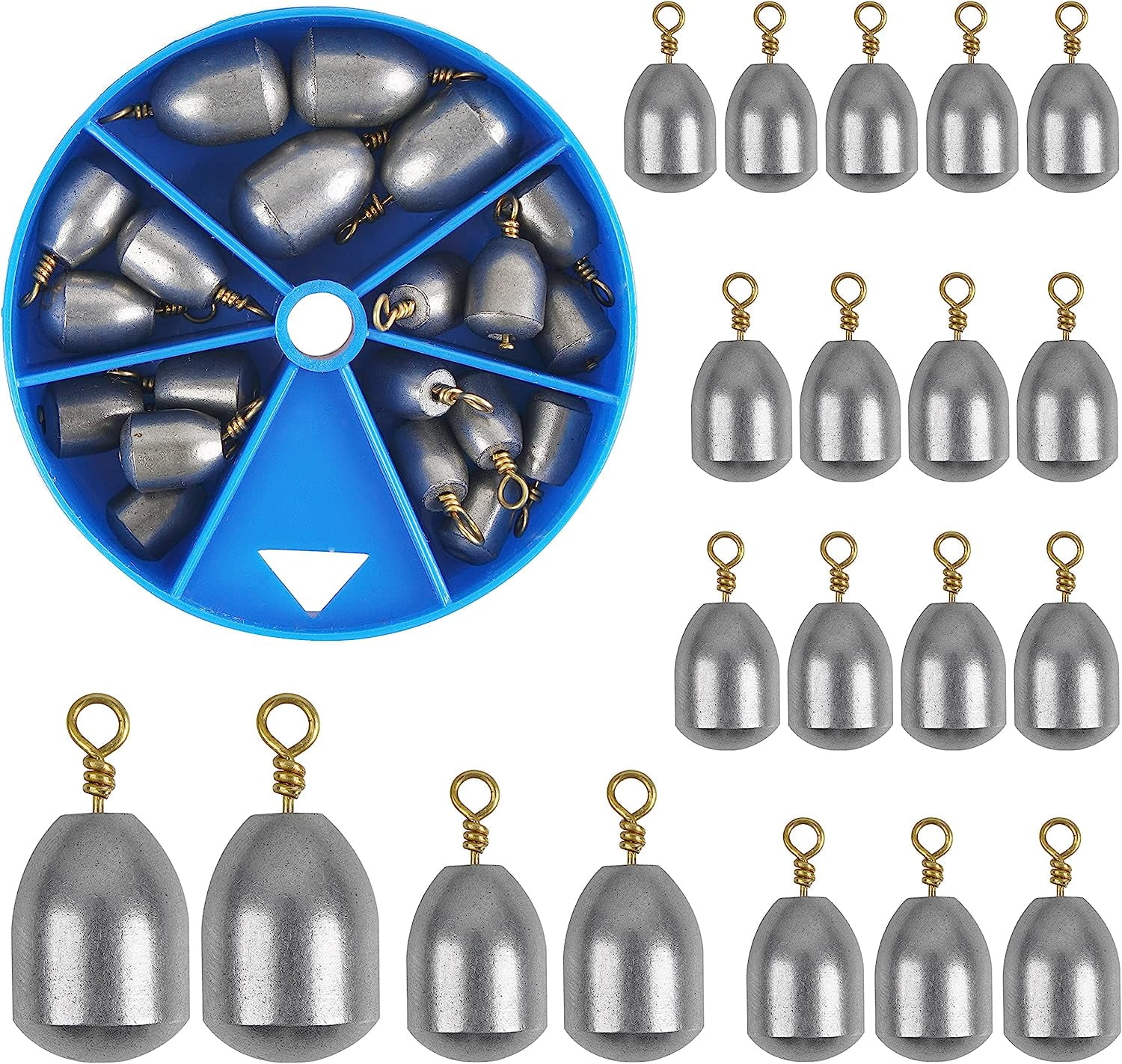 Iron Fishing Weights Assortment, 20pcs Fish Bass Sinkers Casting Weight ...