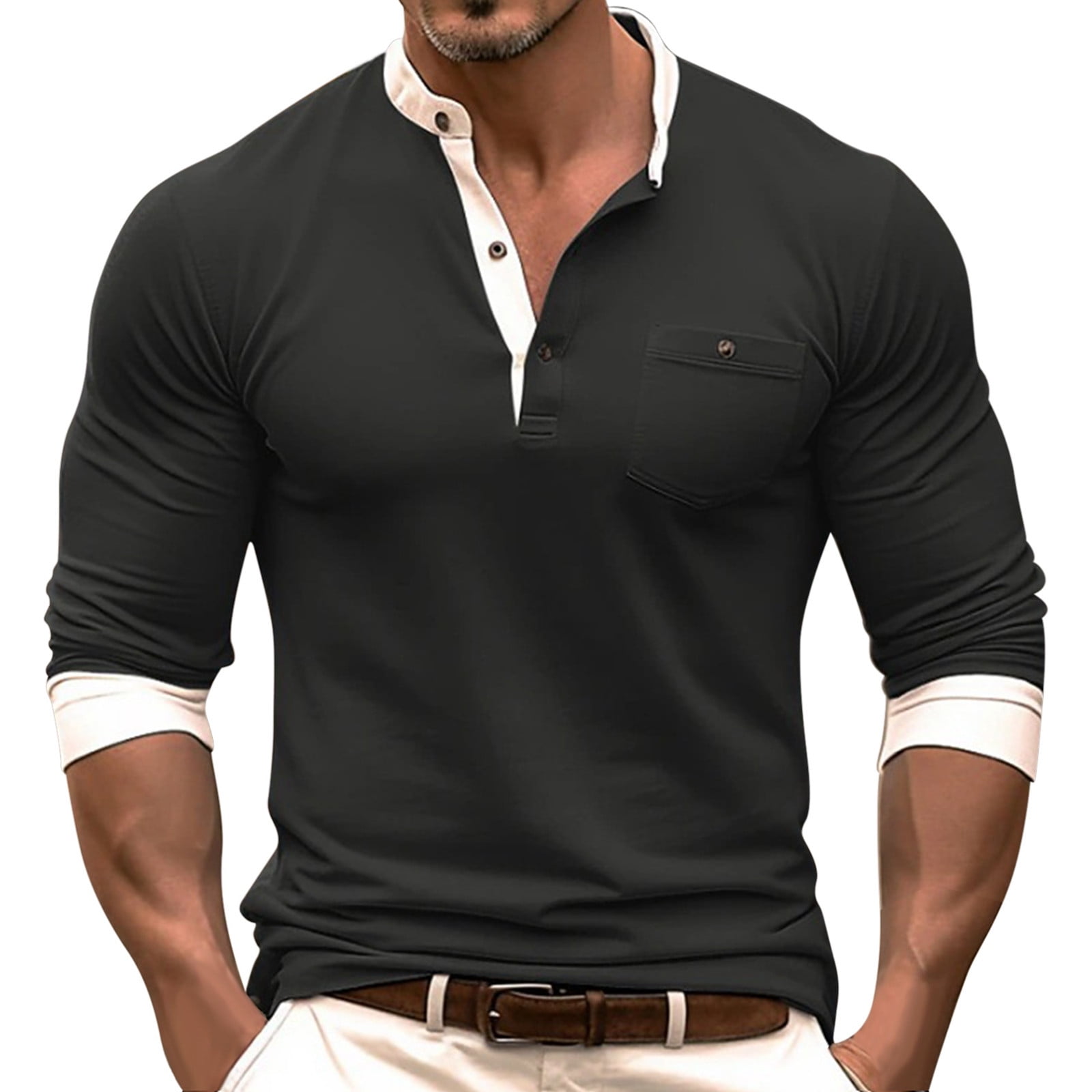 Click here for Hiiyo Mens Button Henley T-Shirt Long Sleeve Solid... prices