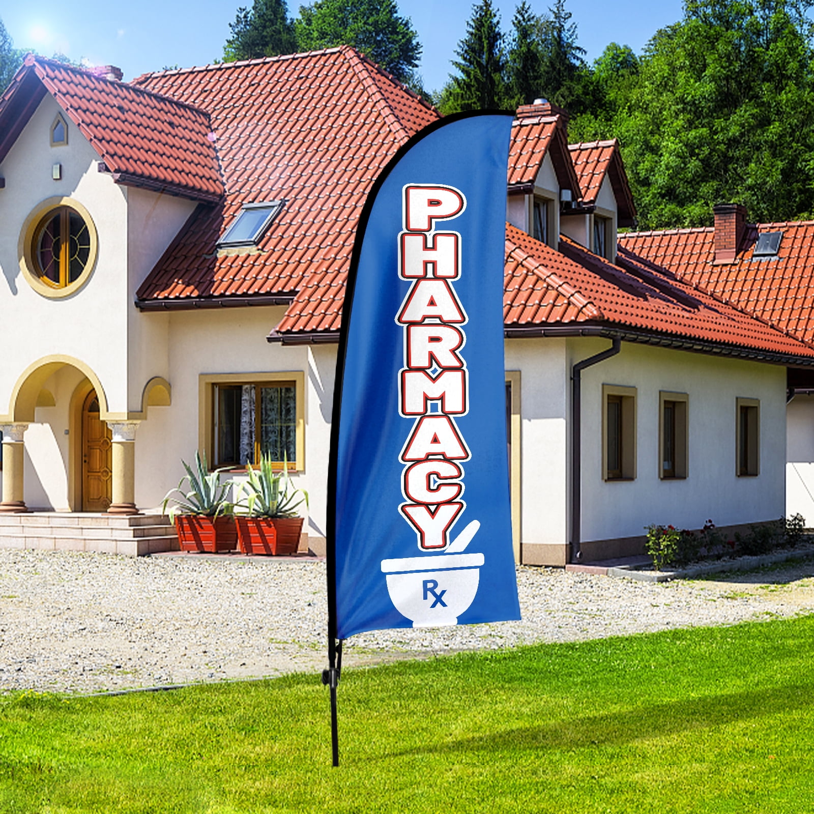 QSUM Pharmacy Sign Feather Flag with Pole Kit,7FT Pharmacy Decoration ...