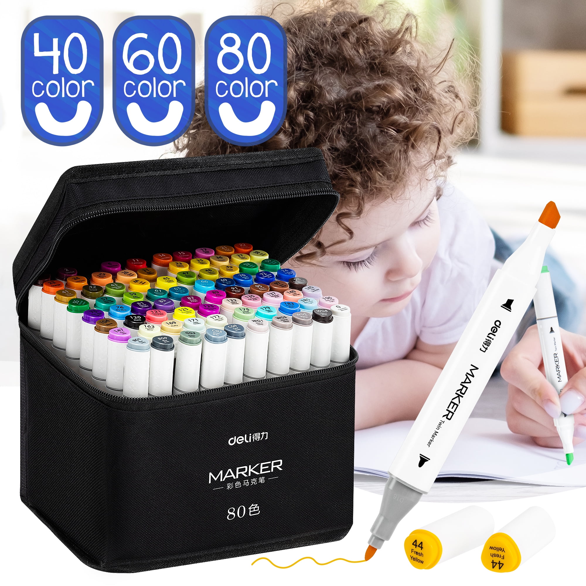 Deli 80 Colors Dual Tip Alcohol Art Markers, Permanent - Walmart.com