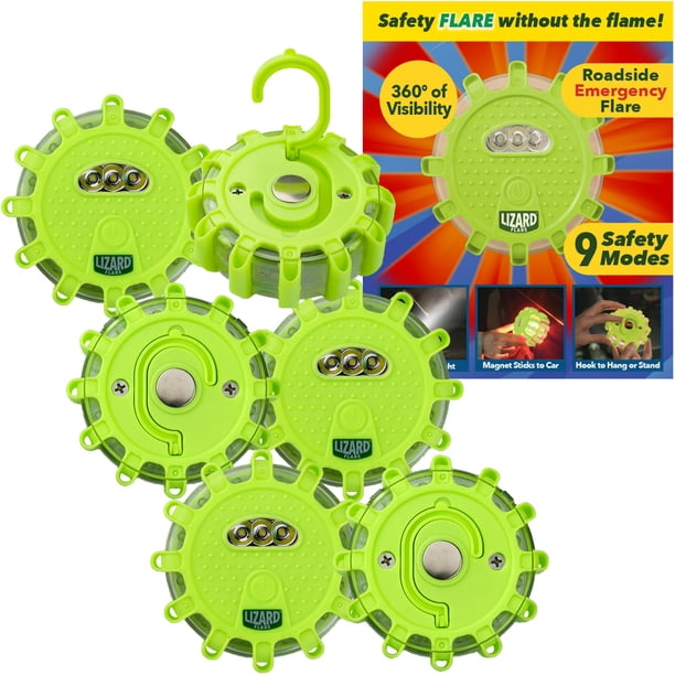 6 Pack Lizard Flare 360° Roadside Emergency Bright LED Safety Flare, AS ...