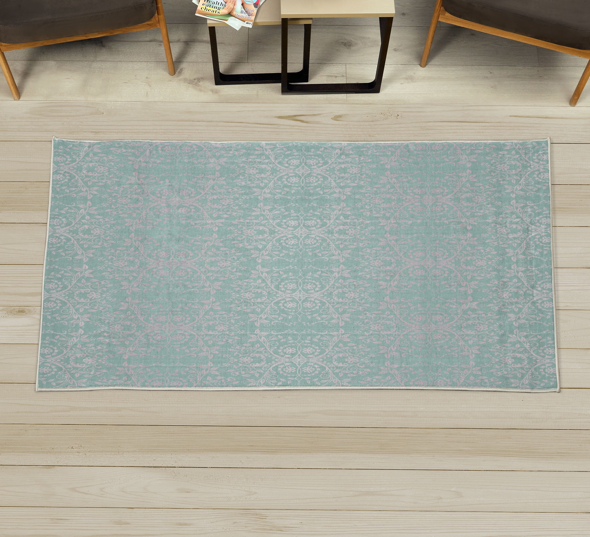 Floral Decorative Rug, Victorian Lace Flowers and Leaves Retro ...