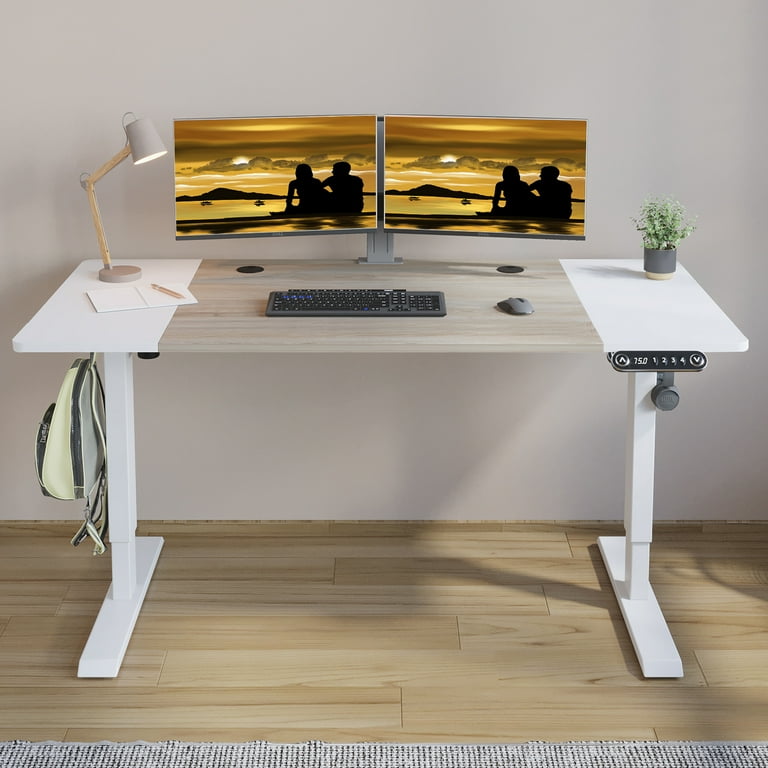 Electric Height Adjustable Standing Desk 63x 30 Inches Stand Up Desk Workstation Splice Board Home Office Computer Standing Table Ergonomic Desk