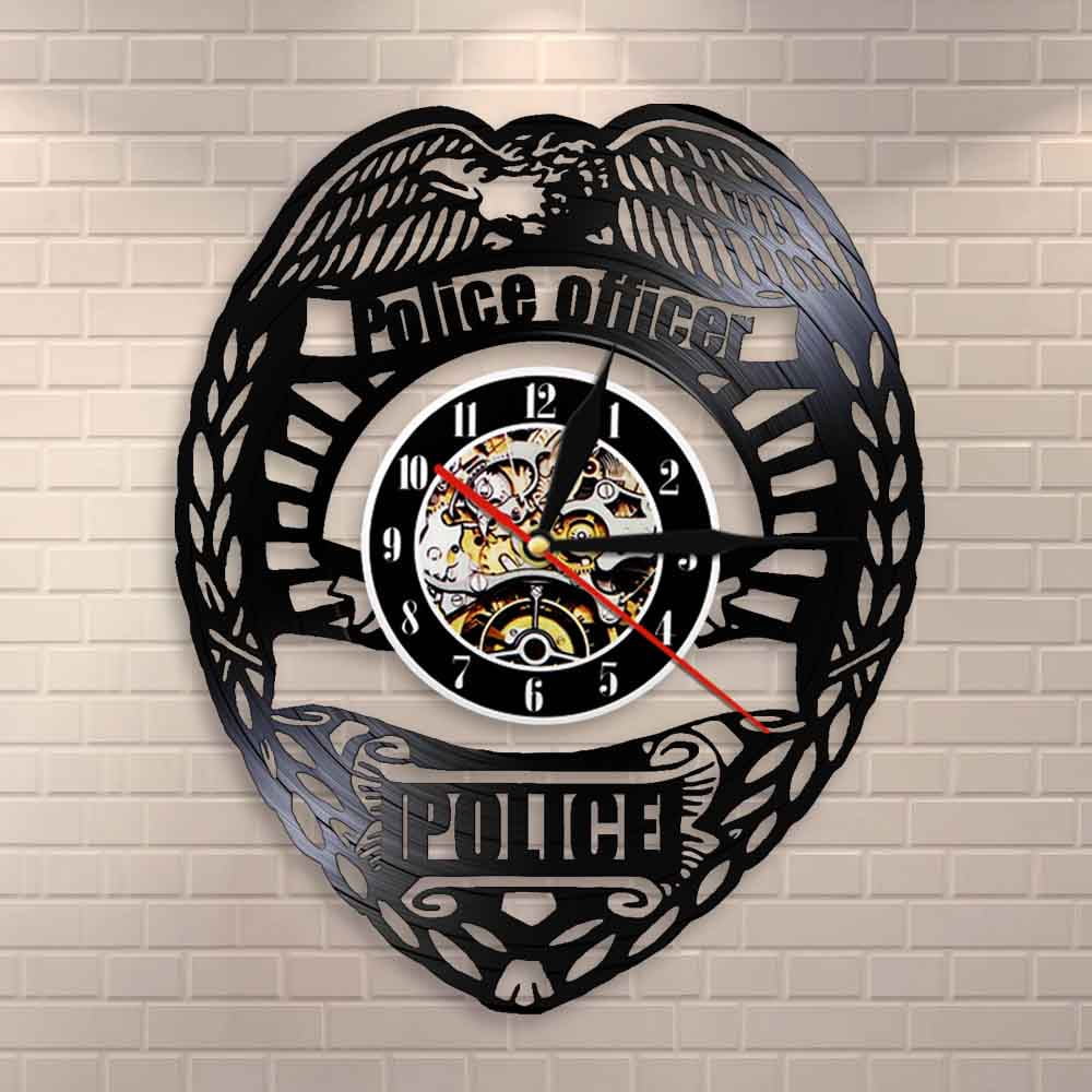 Police Officer Wall Clock Police Badge Vinyl Record Wall Clock Police ...