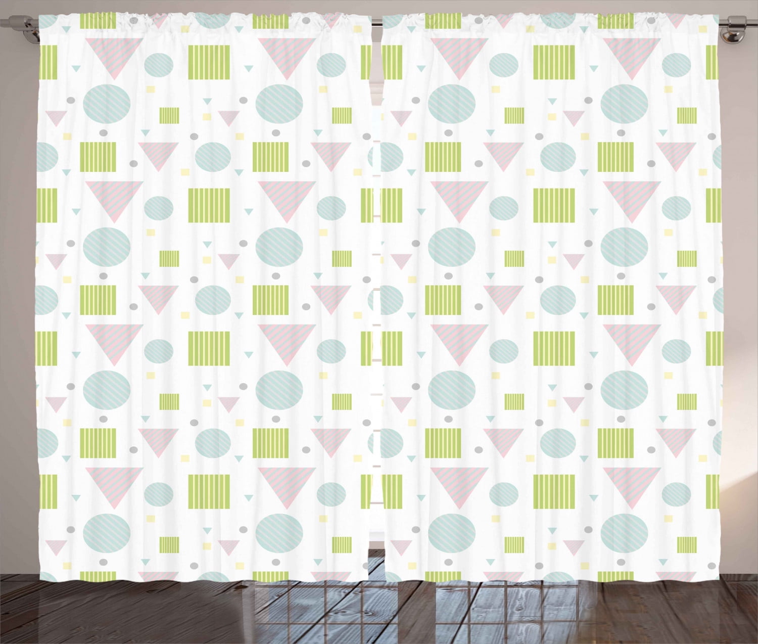 Pastel Curtains 2 Panels Set, Abstract Art Geometric Figures in Pastel ...