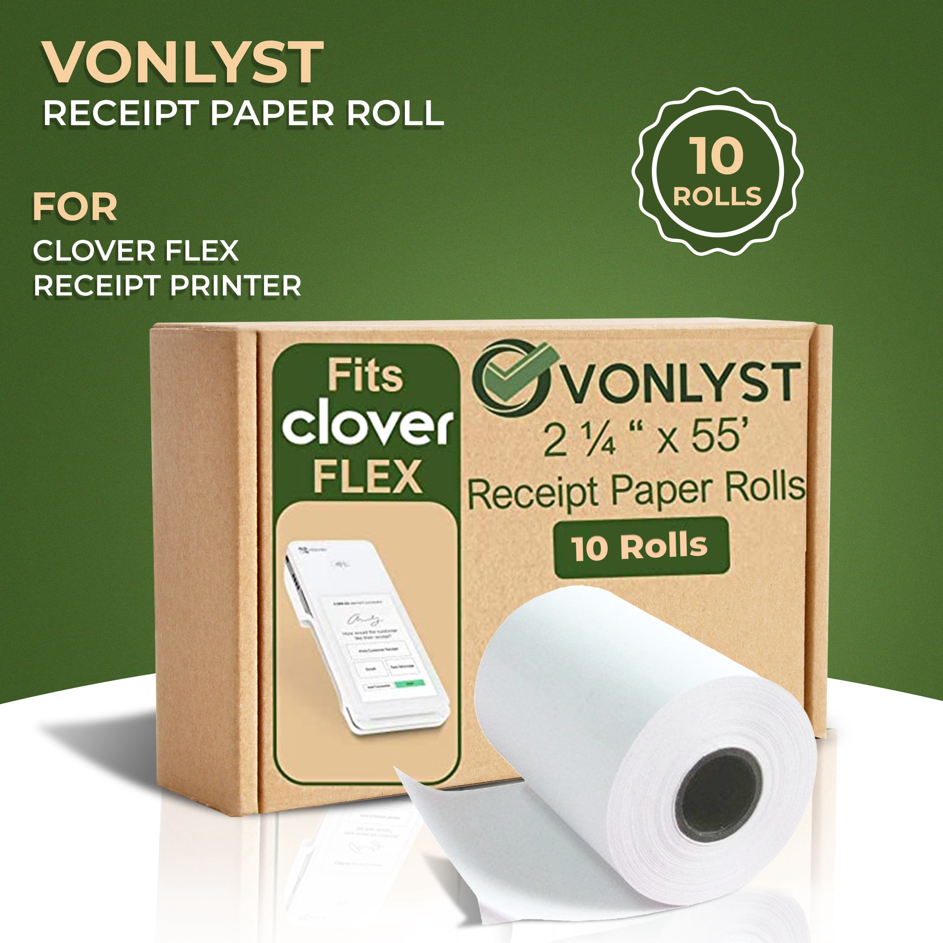 Vonlyst Thermal Paper Roll For Clover Flex Receipt Paper 2 1 4 X 55 10