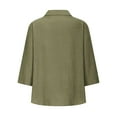3/4 Sleeve Tops for Women V Neck Leisure Solid Color Army Green Fall ...