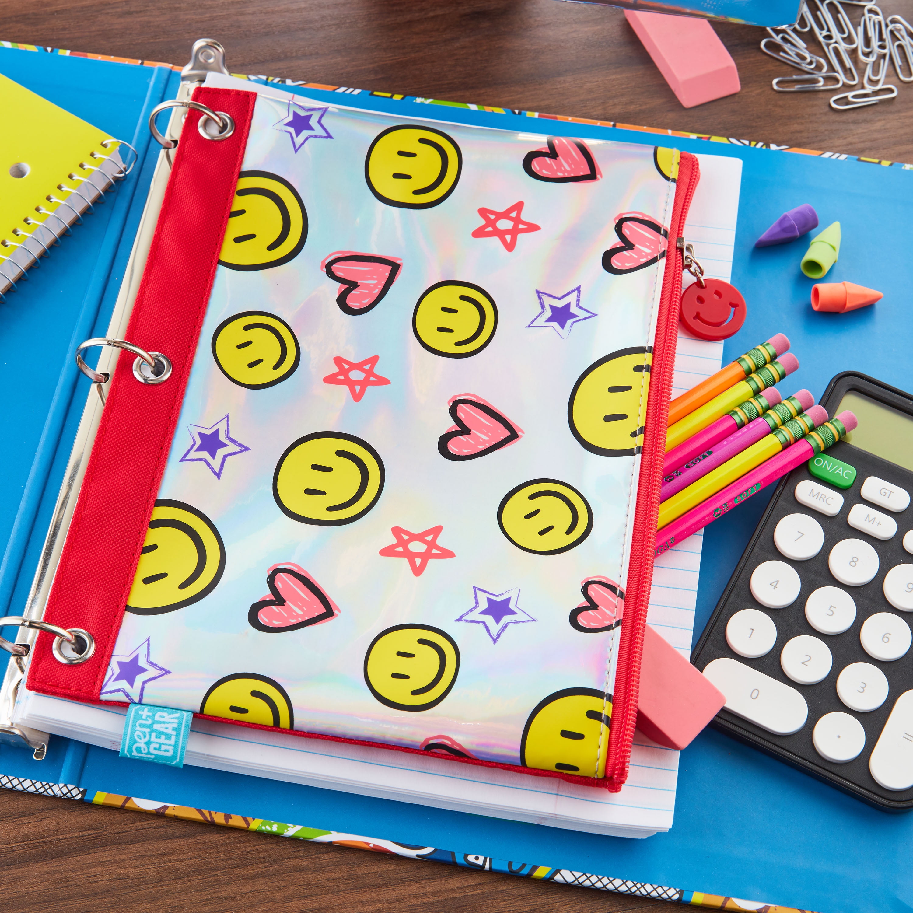 Pen+Gear Binder Pouch, Smiley Faces, Red Color