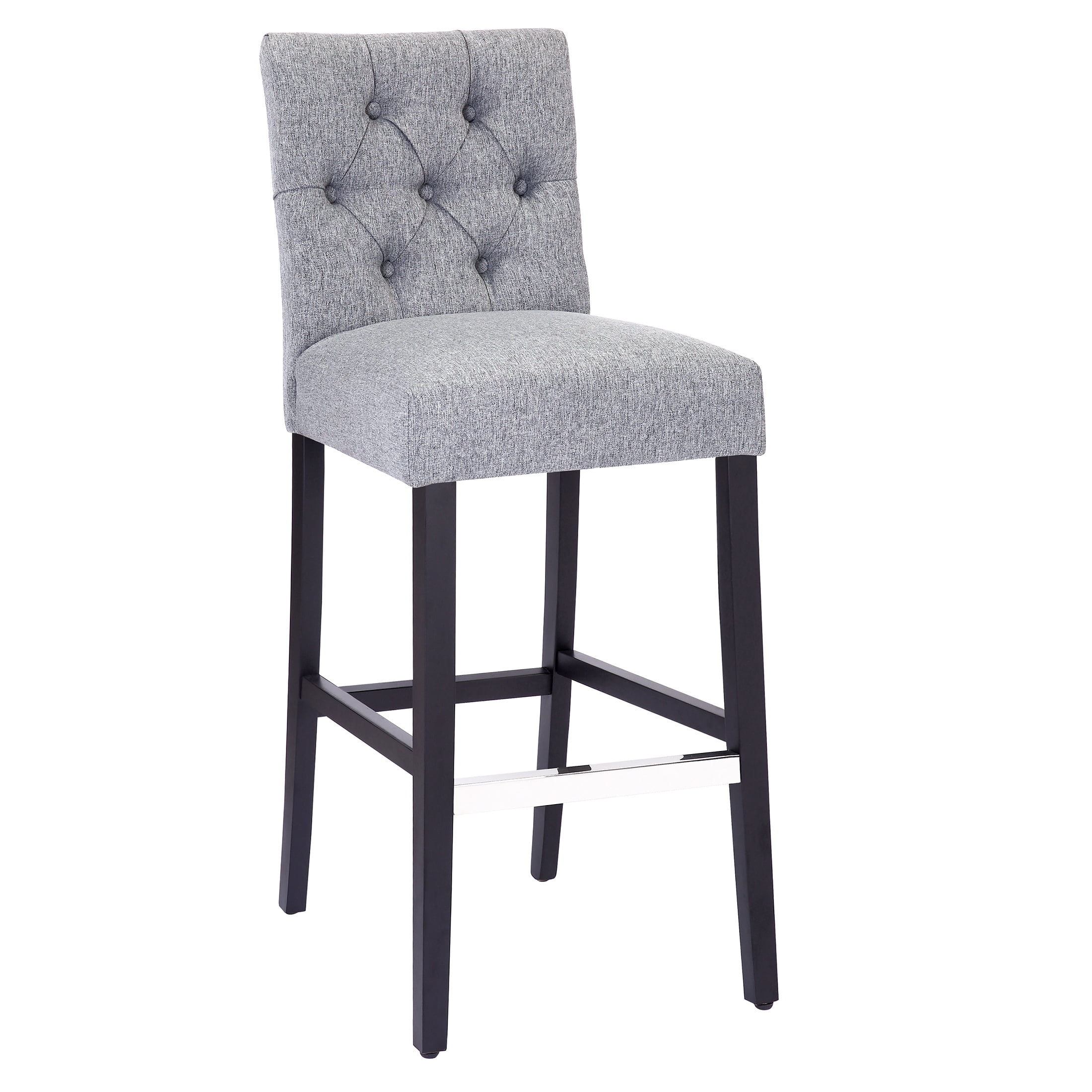 WestinTrends Hayes Black Bar Chairs, Modern Linen Upholstered Button ...