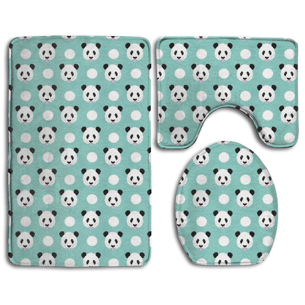 CHAPLLE Blue Panda Polka White Dots 3 Piece Bathroom Rugs Set Bath Rug ...