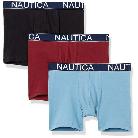 Nautica Men's 3 Pack Cotton Stretch Boxer Brief, Black/Tawny Port/Aero ...