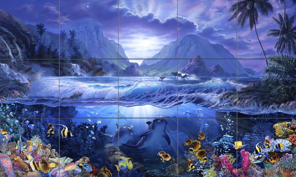 Tile Mural Bathroom Backsplash - Dolphins Playground - Walmart.com