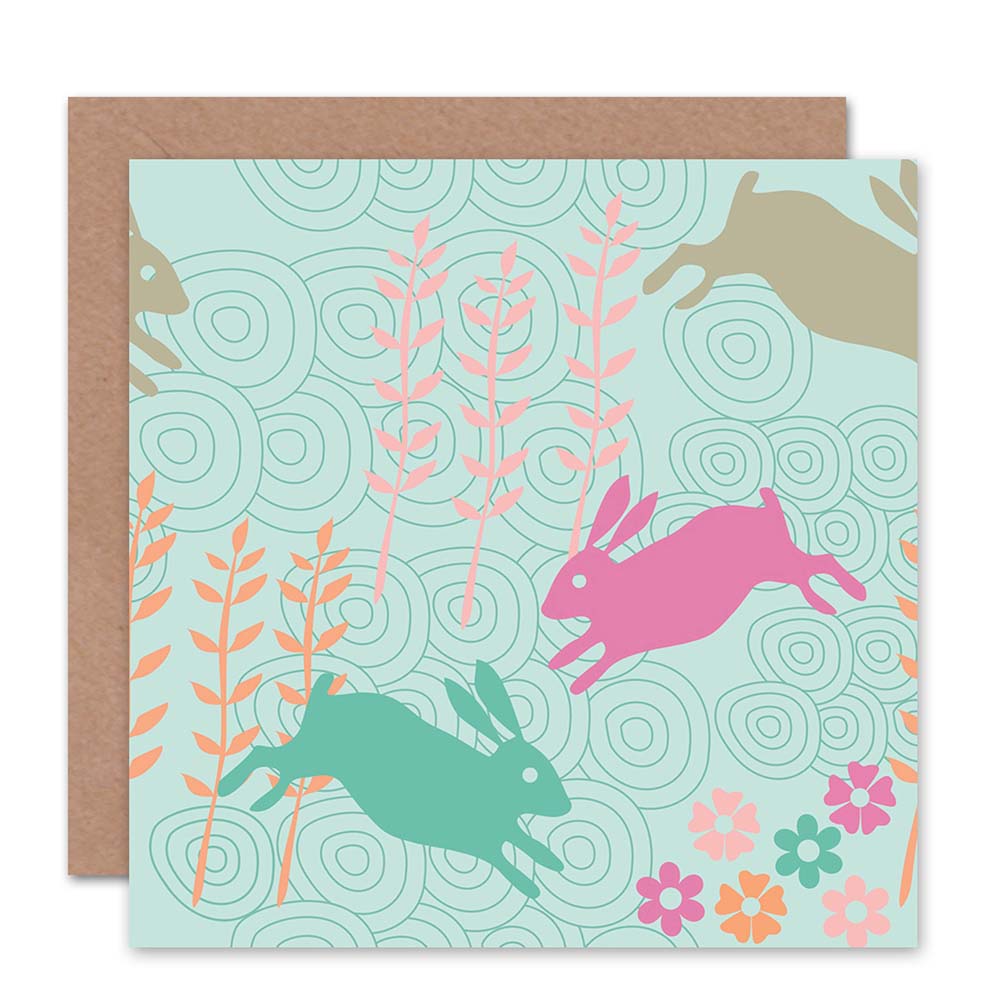 Abstract Bunny Rabbits Greetings Card Plus Envelope Blank inside ...