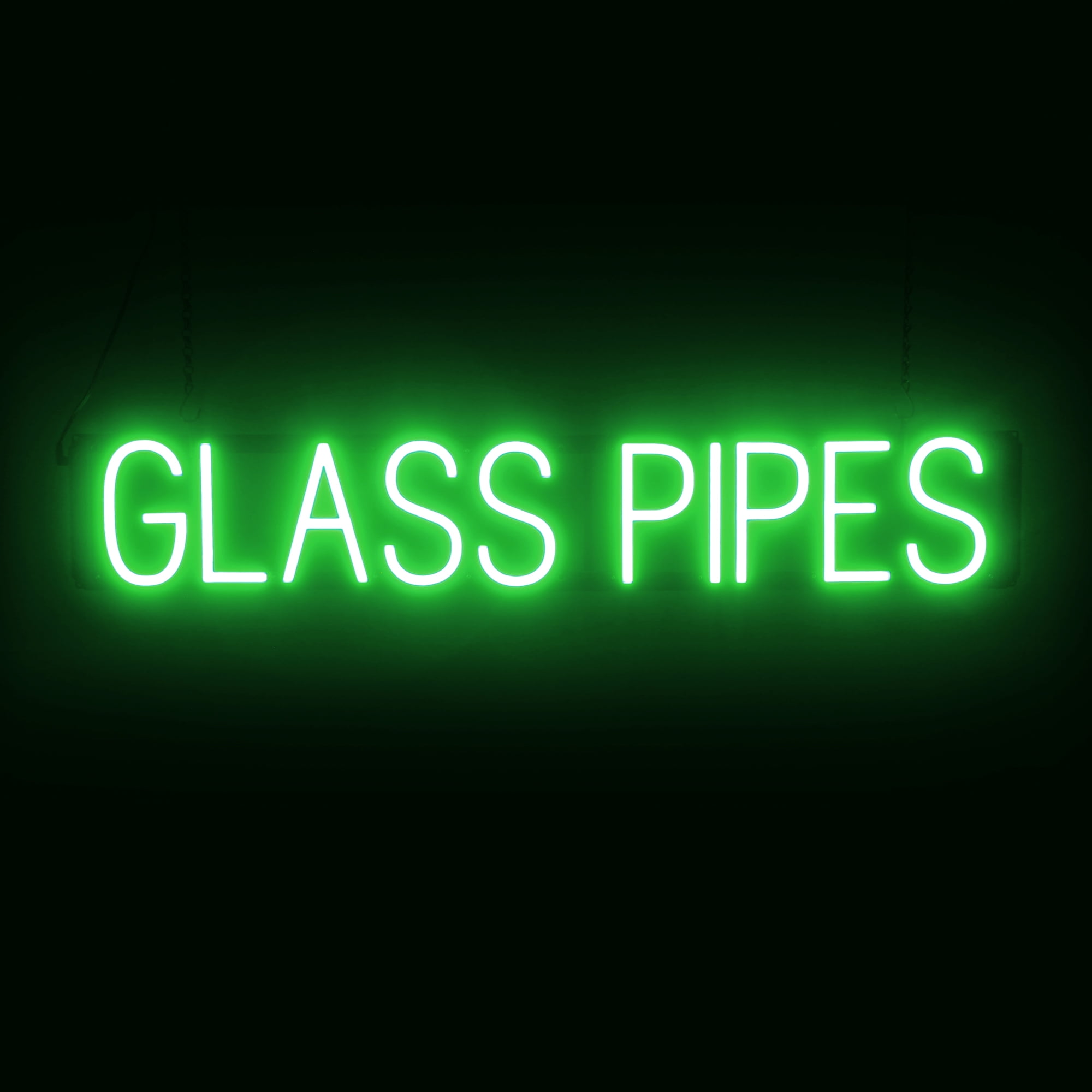SpellBrite GLASS PIPES LED Sign for Business. 37.6" x 6.3" Green GLASS ...