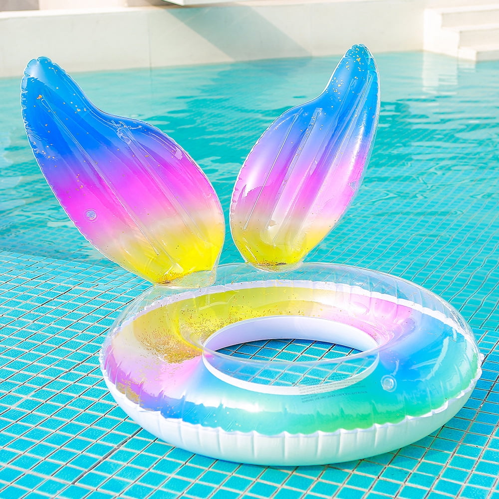 33" Inflatable Swim Ring with Glitter Rainbow Wings Pool Tube Floats ...