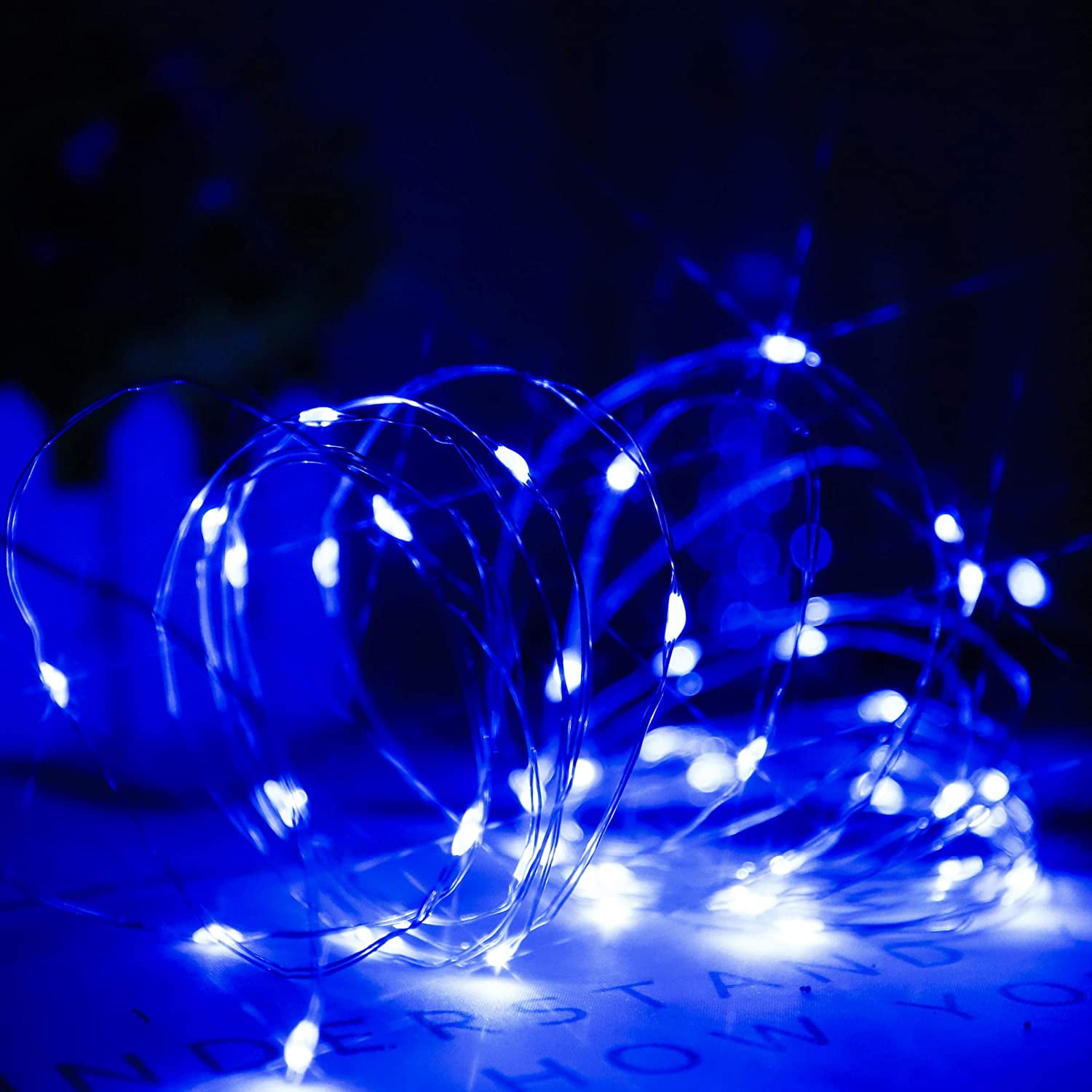 Cadena de luces LED azules, funciona con pilas, 50 microluces LED para ...
