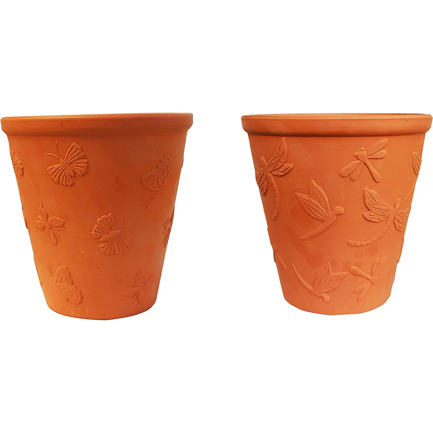 Newly Designed Large Set of 2 Natural Terracotta Garden Pots Butterfly ...