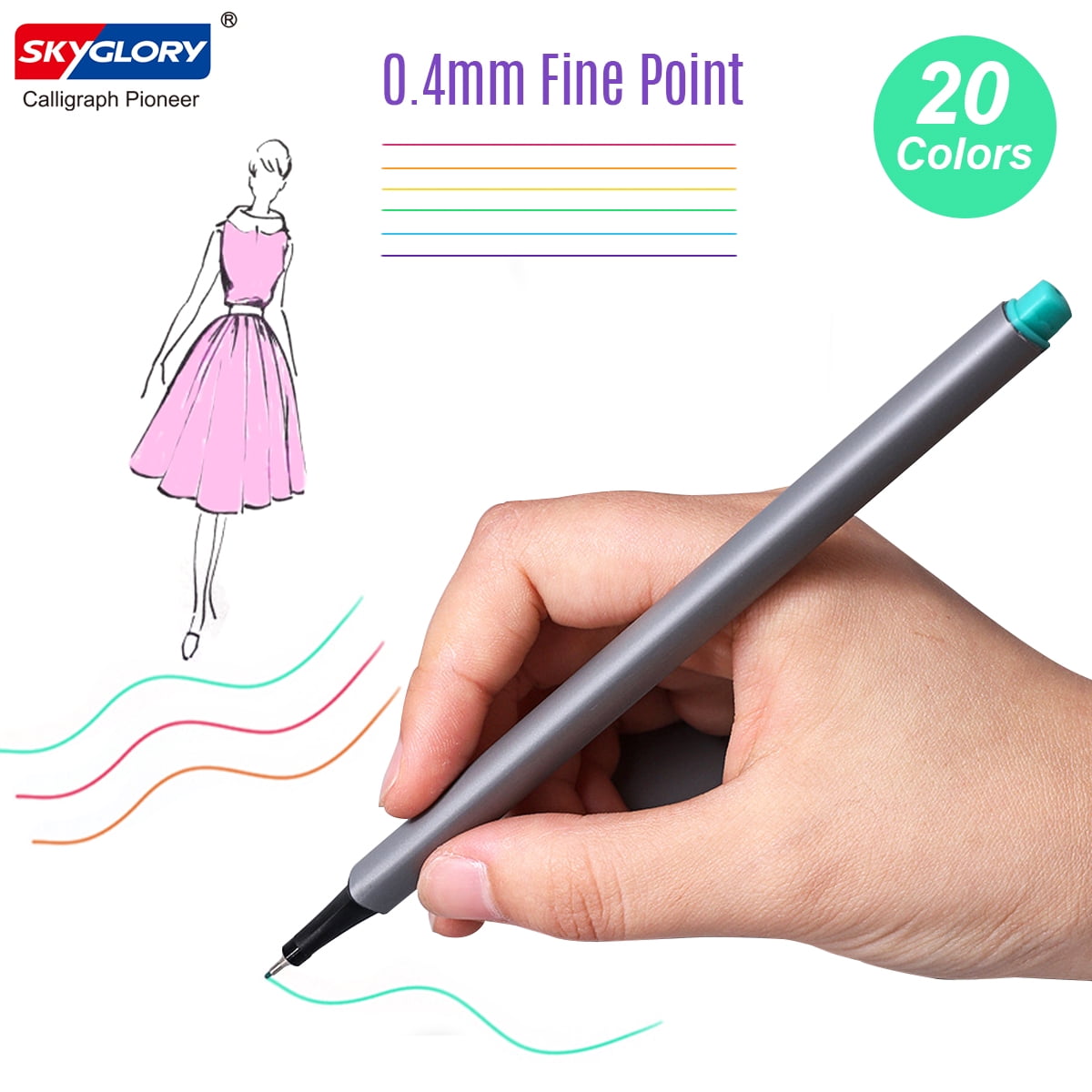 SKYGLORY 20 Colors Fine Liner Color Pens 0.4mm Fine Tip Point Marker ...