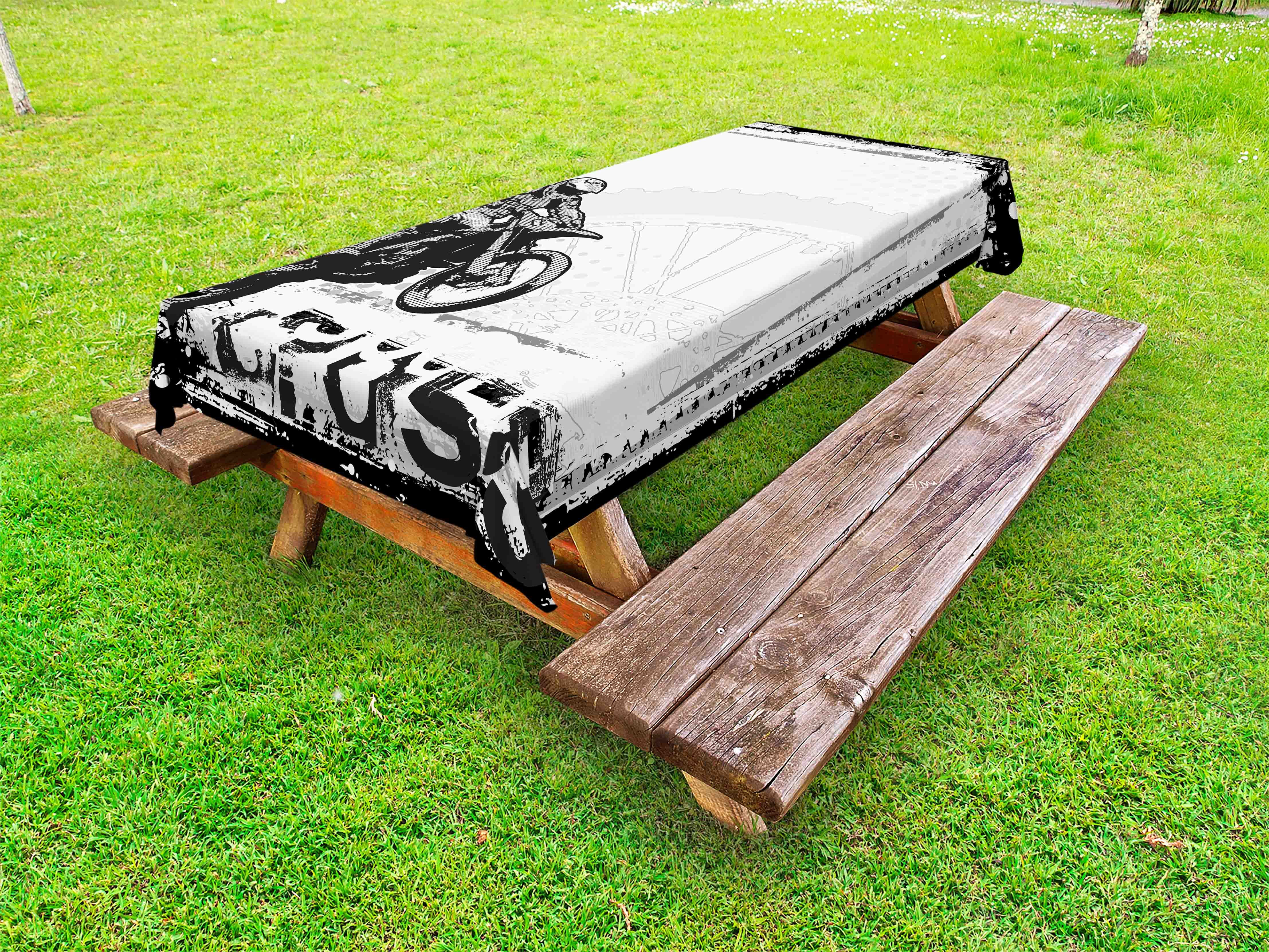 Motorcycle Outdoor Tablecloth, Motocross Racer Image Grungy Background ...