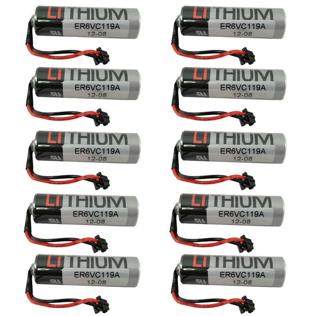 (10 Pack) ER6V/3.6V 2400mAh Lithium Replacement Battery AA for ER6VC119A ER6VC119B PLC Battery ...