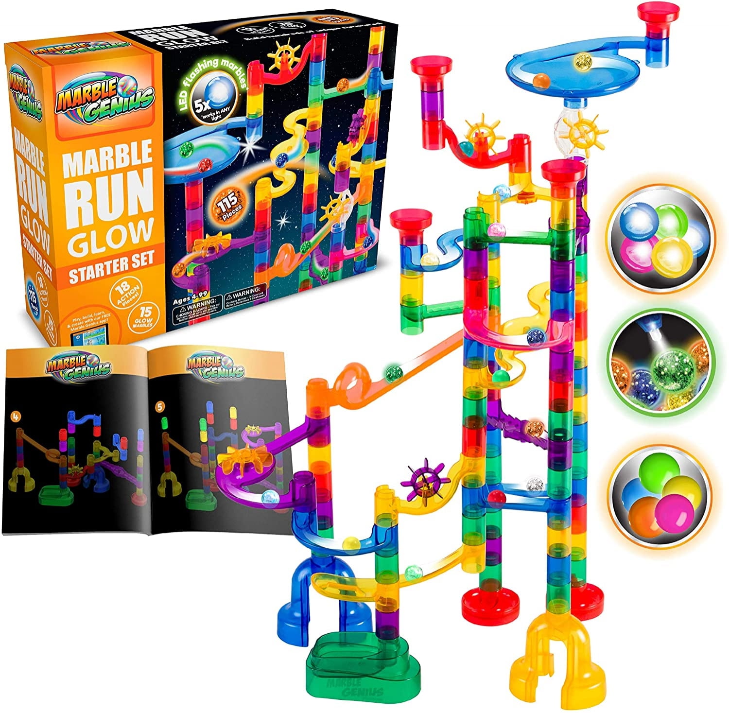 Marble Genius Glow Marble Run Starter Set - 115 piezas compl Marble ...