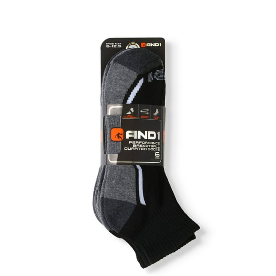 And1 - Men's Performance Quarter Cut Socks, 6 Pack - Walmart.com