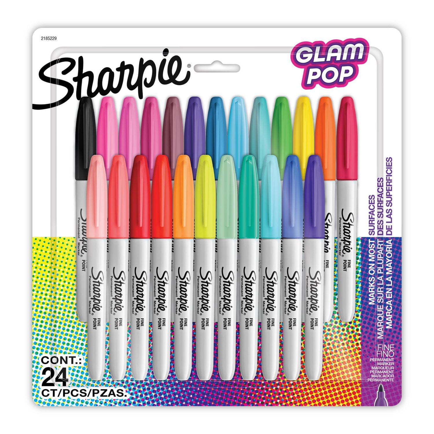 Sharpie Glam Pop Permanent Markers, Fine Point, Assorted Colours, 24 ...